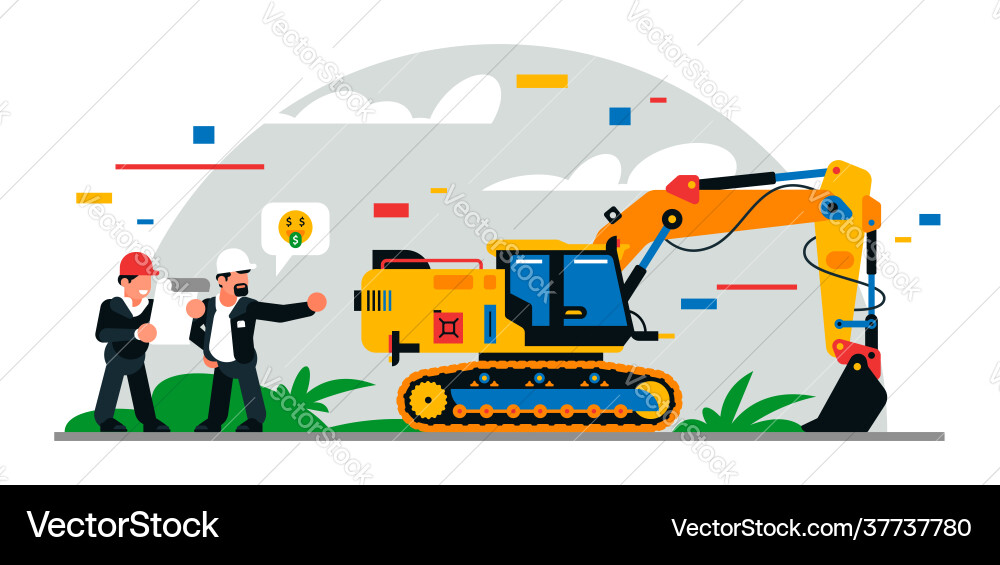 Construction Equipment And Workers At Site Vector Image