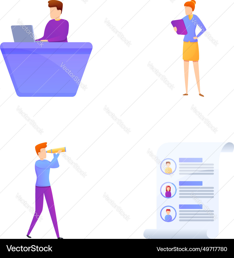 Job application icons set cartoon Royalty Free Vector Image