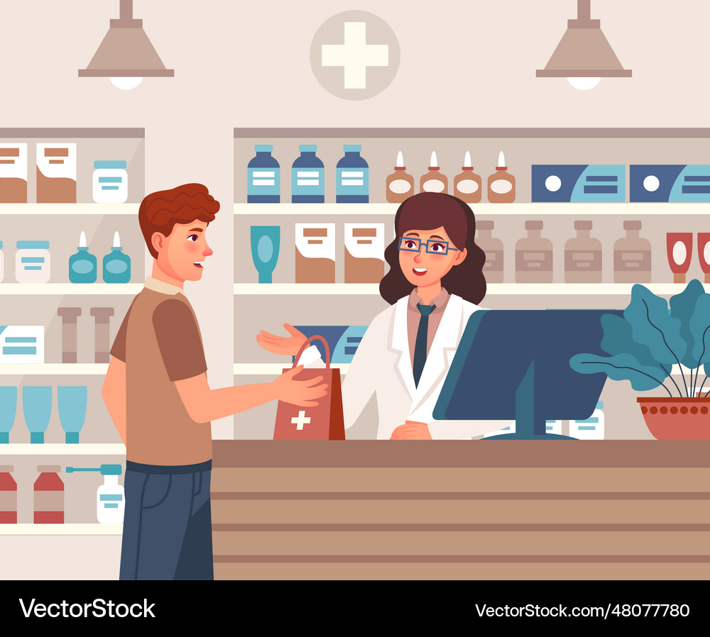 Pharmacist and patient consultant Royalty Free Vector Image