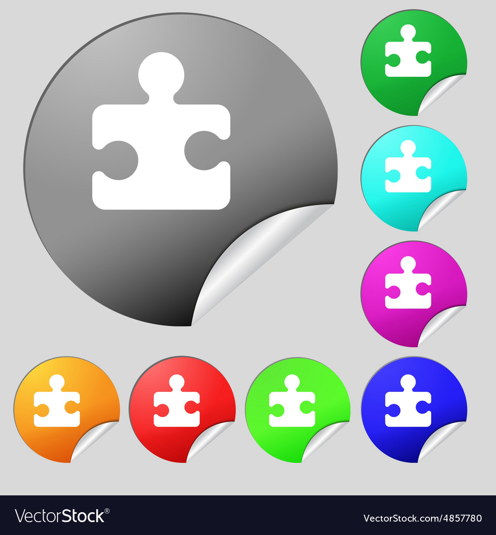Puzzle piece icon sign set of eight multi-colored Vector Image