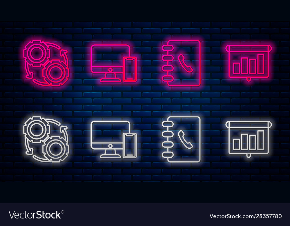 Set Line Computer Monitor And Mobile Phone Vector Image