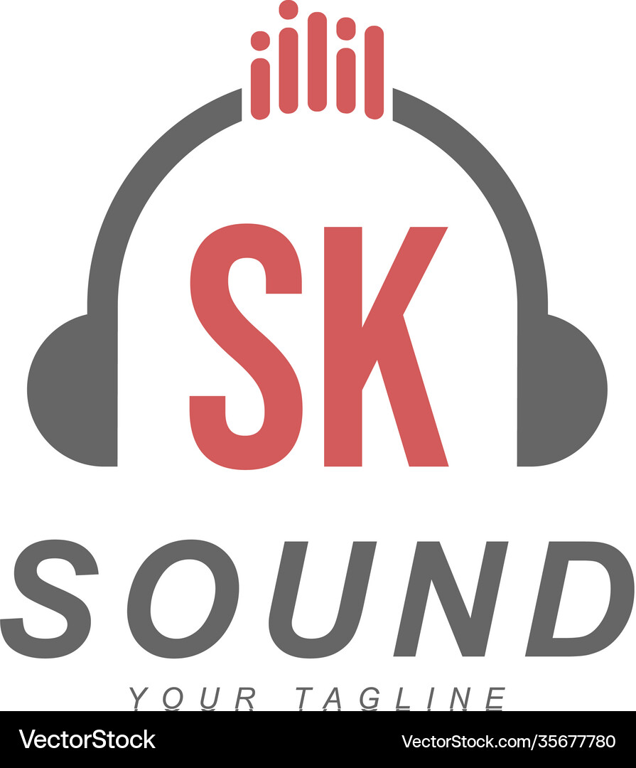 Sk letter logo design with head phone icon Vector Image