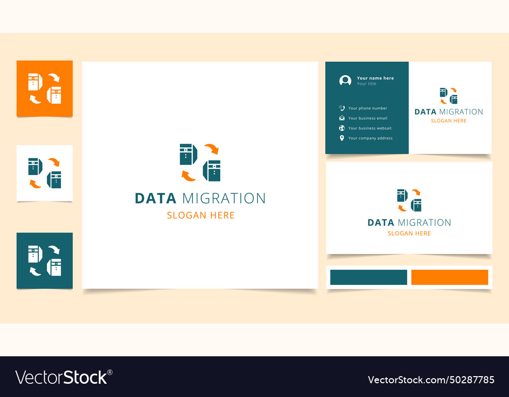 Data migration logo design with editable slogan Vector Image