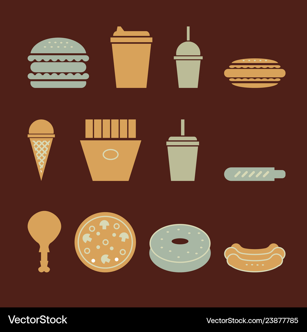 Fast food icons set color Royalty Free Vector Image