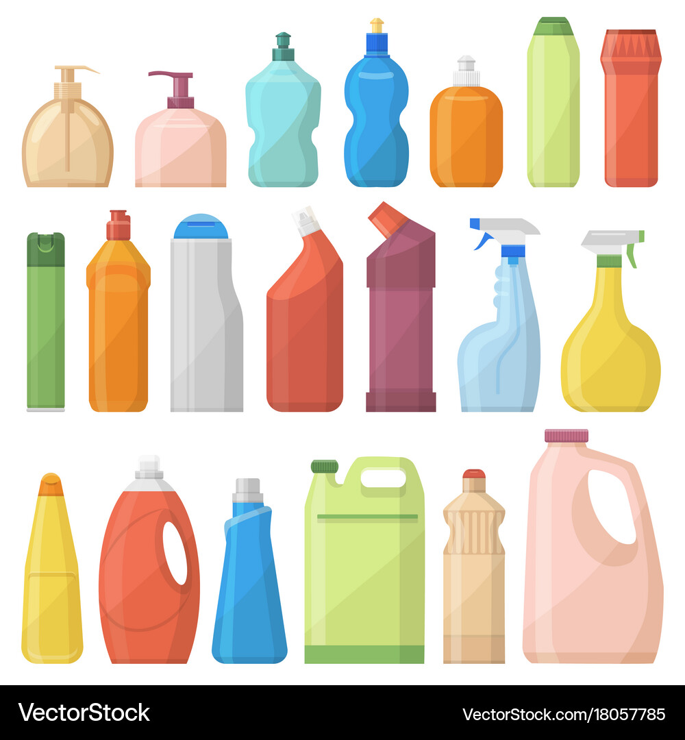 Household chemicals bottles pack cleaning Vector Image