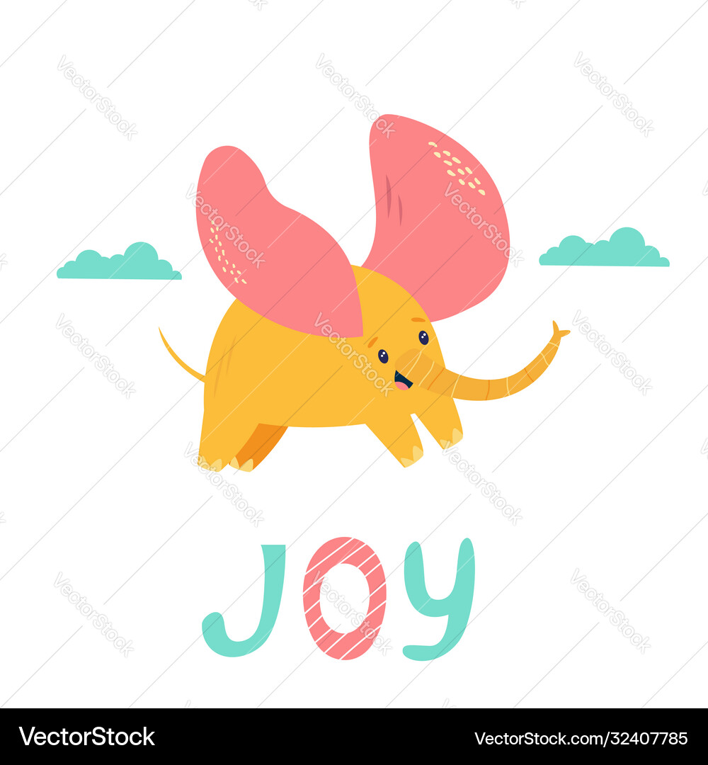 Little elephant with big ears flying in sky Vector Image