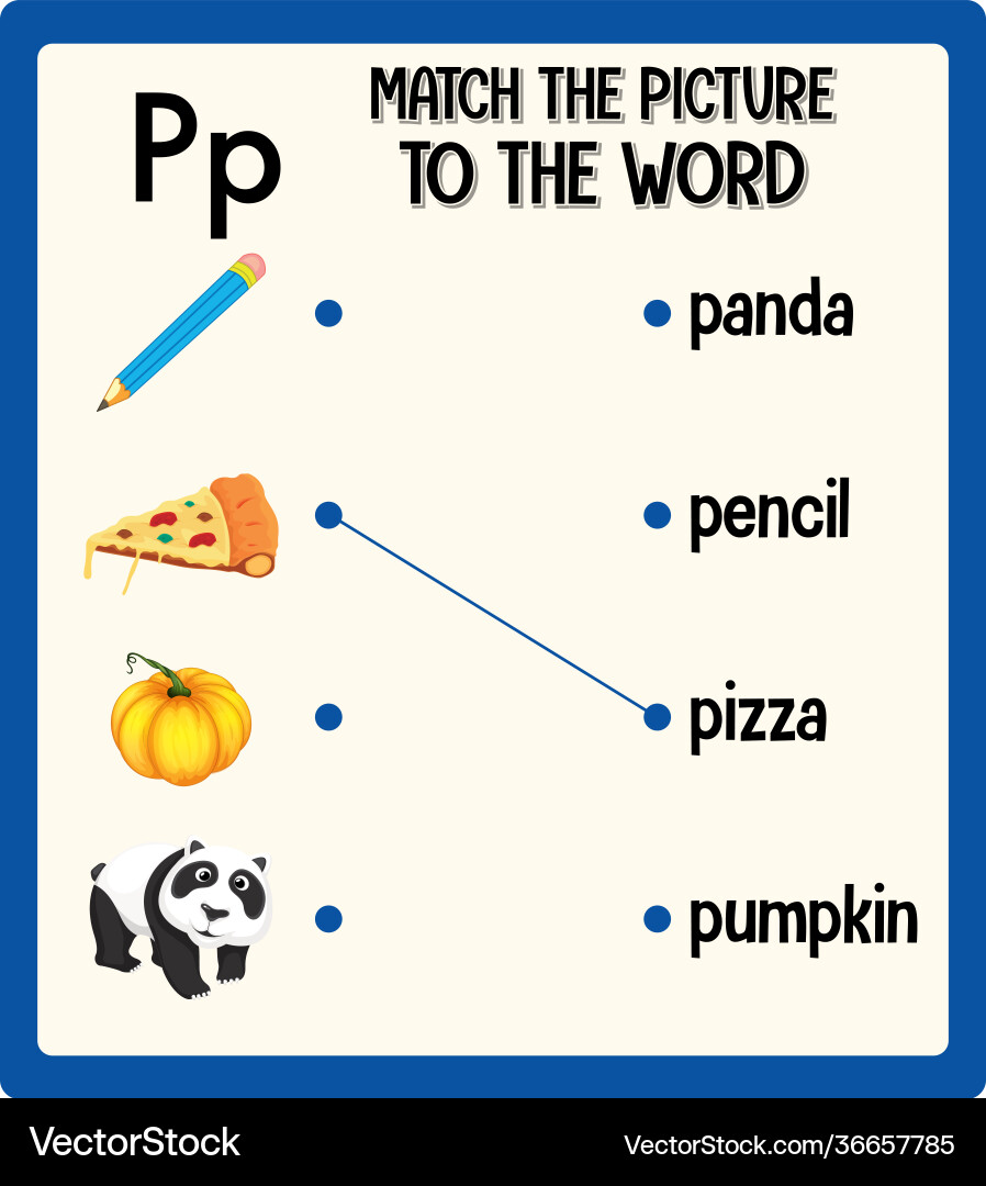 Match picture to word worksheet for Royalty Free Vector