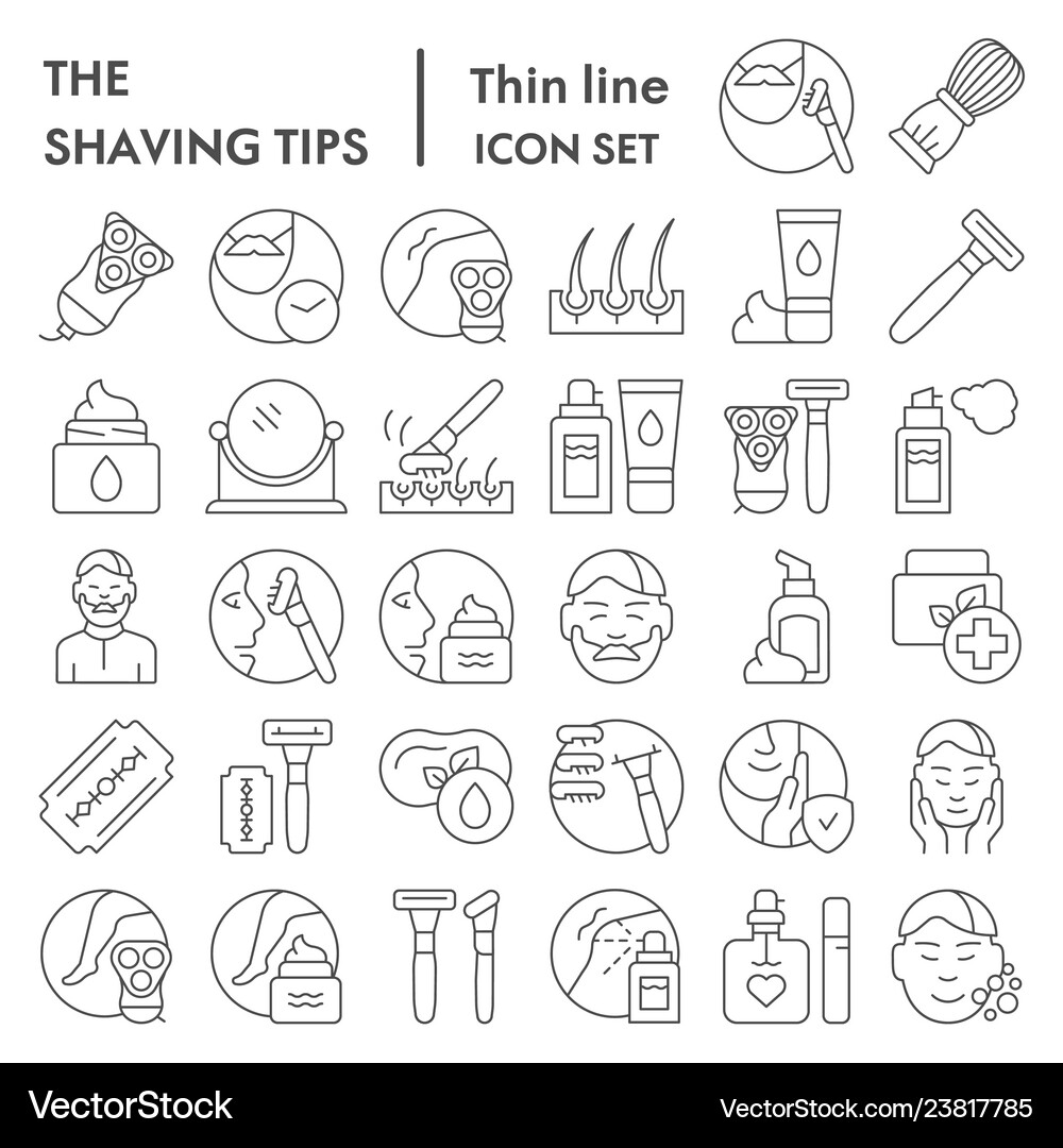 Shaving tips thin line icon set shave symbols Vector Image