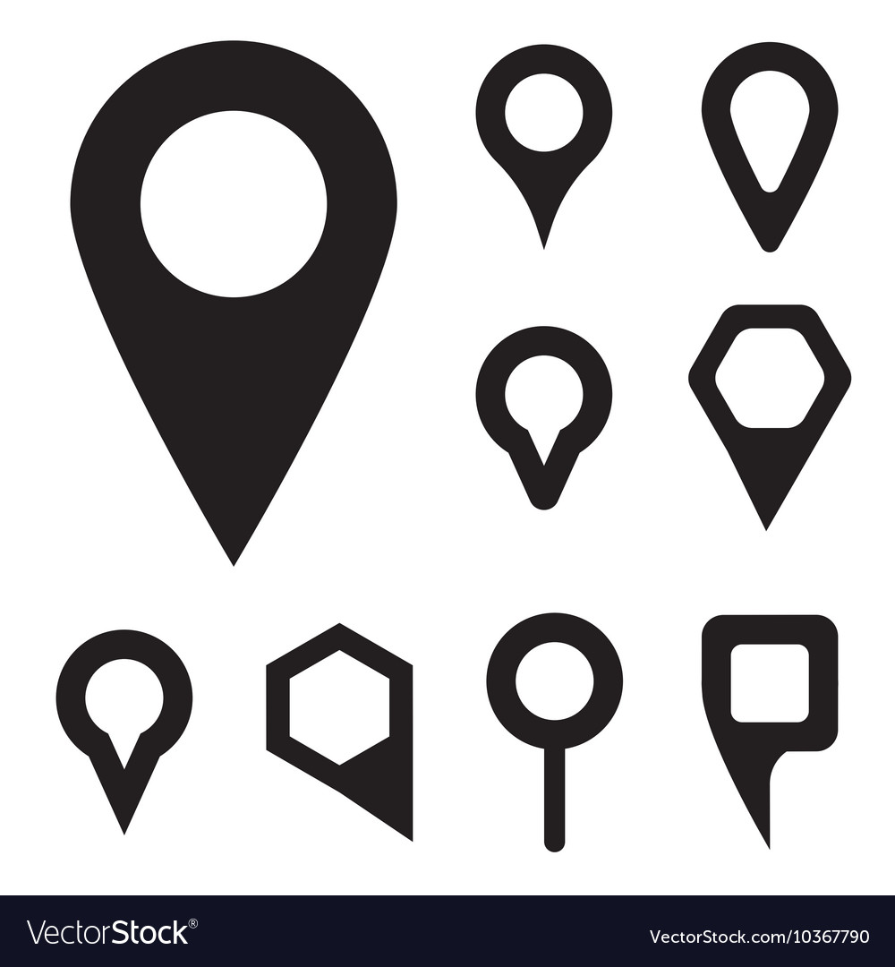 Black map pointer icons set Royalty Free Vector Image
