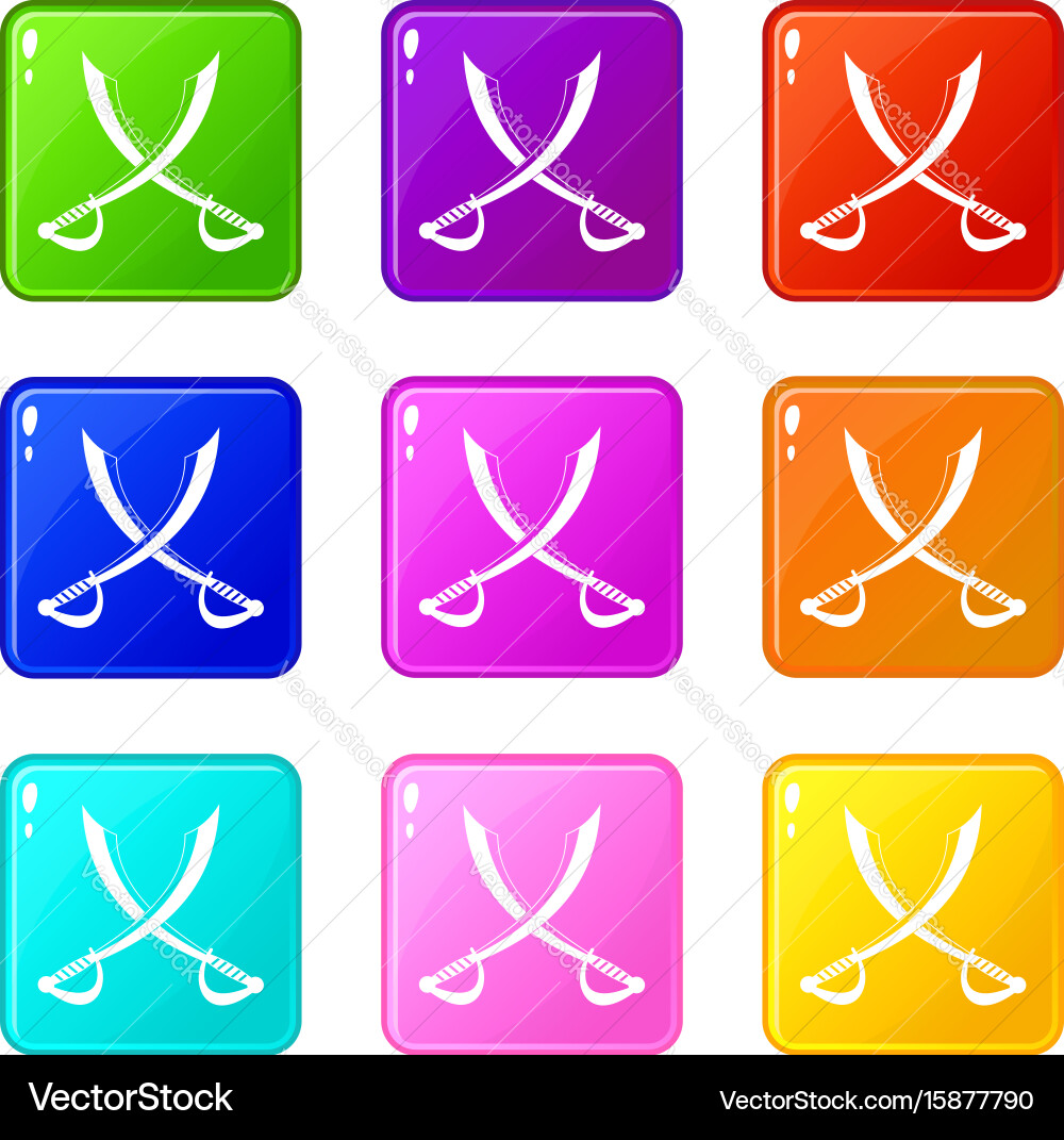 Crossed sabers icons 9 set Royalty Free Vector Image