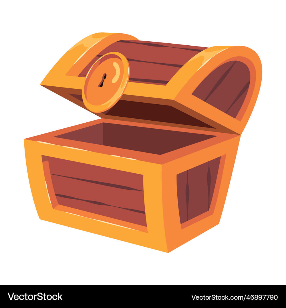 Empty half open lid old wooden chest for gold Vector Image