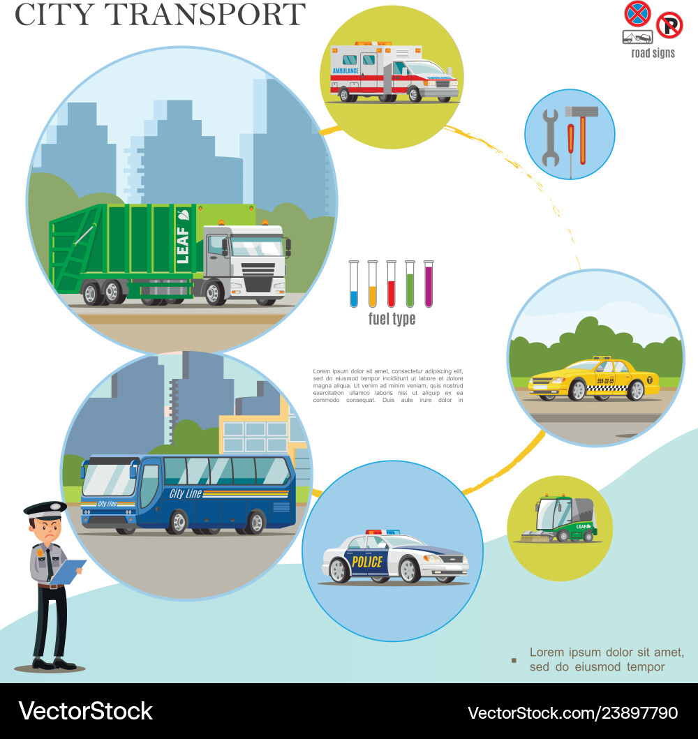 Flat city transport colorful concept Royalty Free Vector