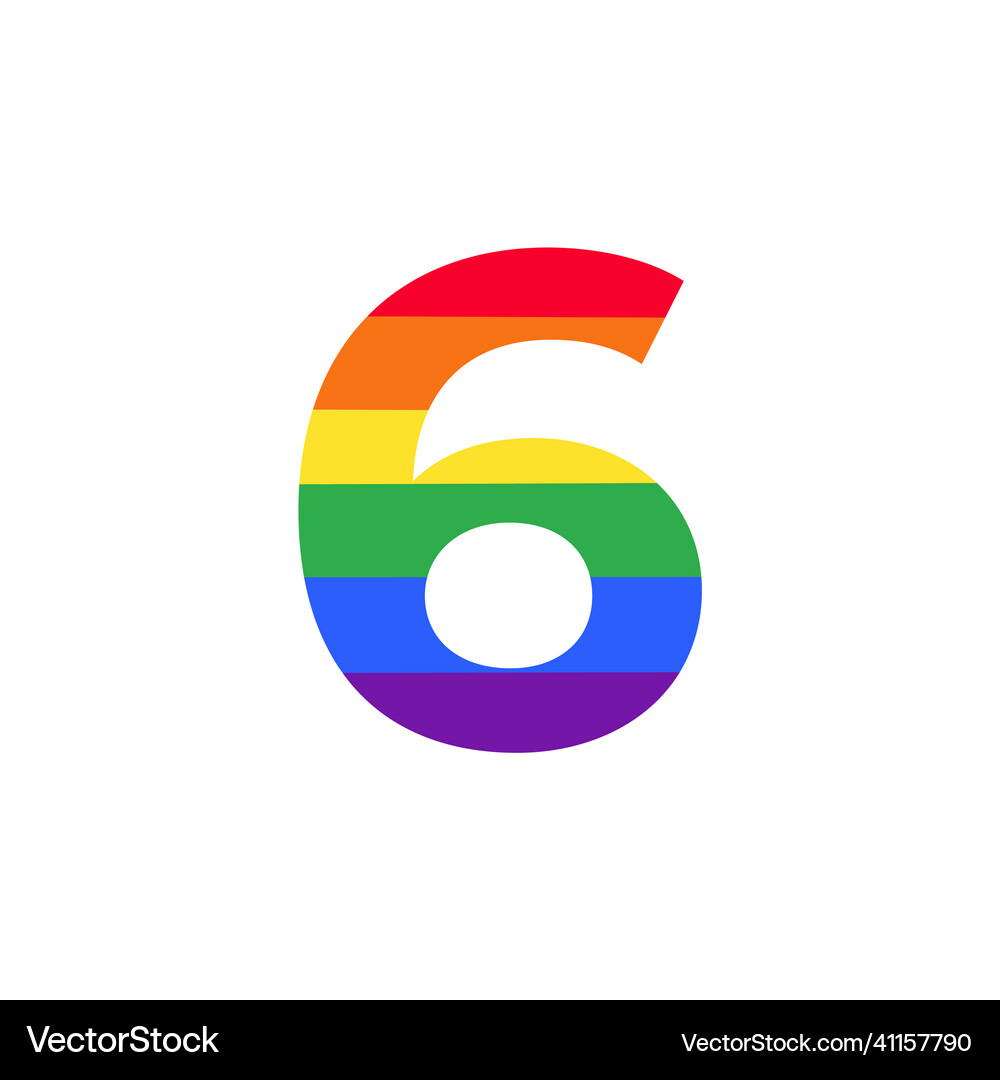 Number 6 colored in rainbow color logo design Vector Image