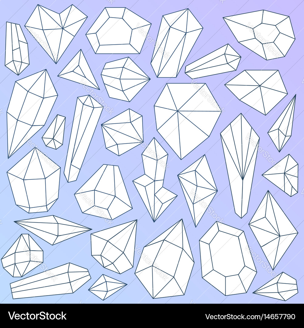 Set of linear mineral crystals on gradient blue Vector Image