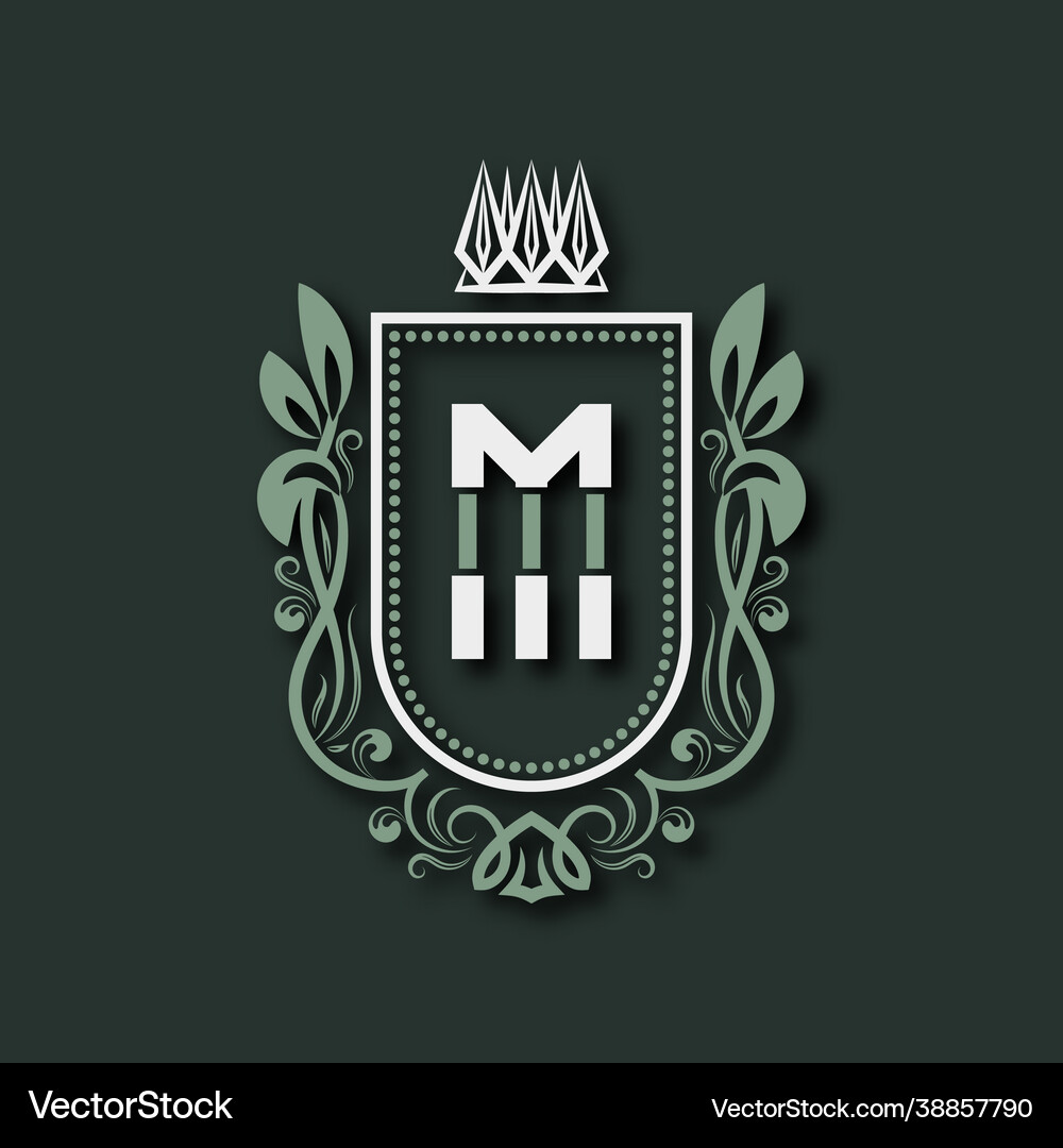 Vintage premium monogram letter m heraldic Vector Image