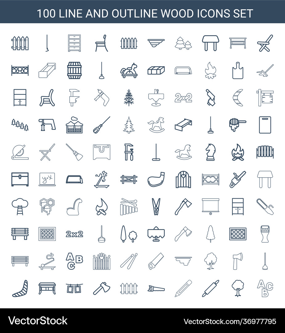 100 wood icons Royalty Free Vector Image - VectorStock