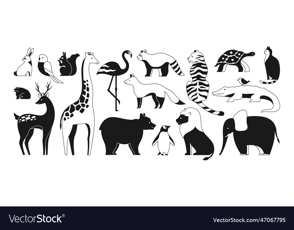 Animal cute monochrome linear set mammals Vector Image