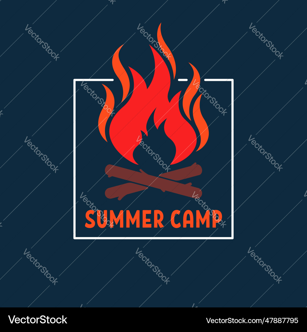 Cartoon summer camp logo like bright campfire Vector Image