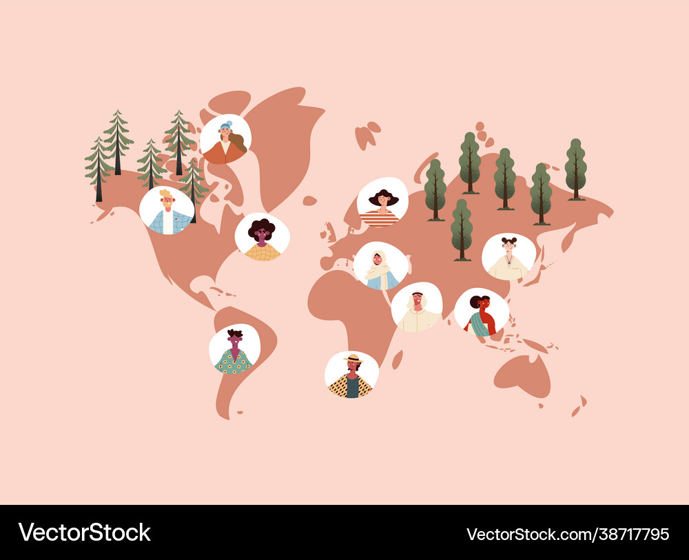 Ethnic people in world map Royalty Free Vector Image