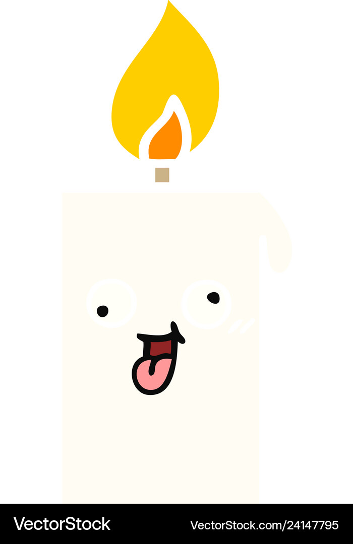 Flat color retro cartoon lit candle Royalty Free Vector