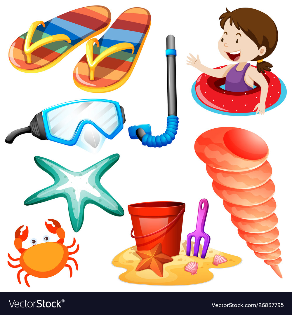 Set isolated objects theme summer holiday Vector Image