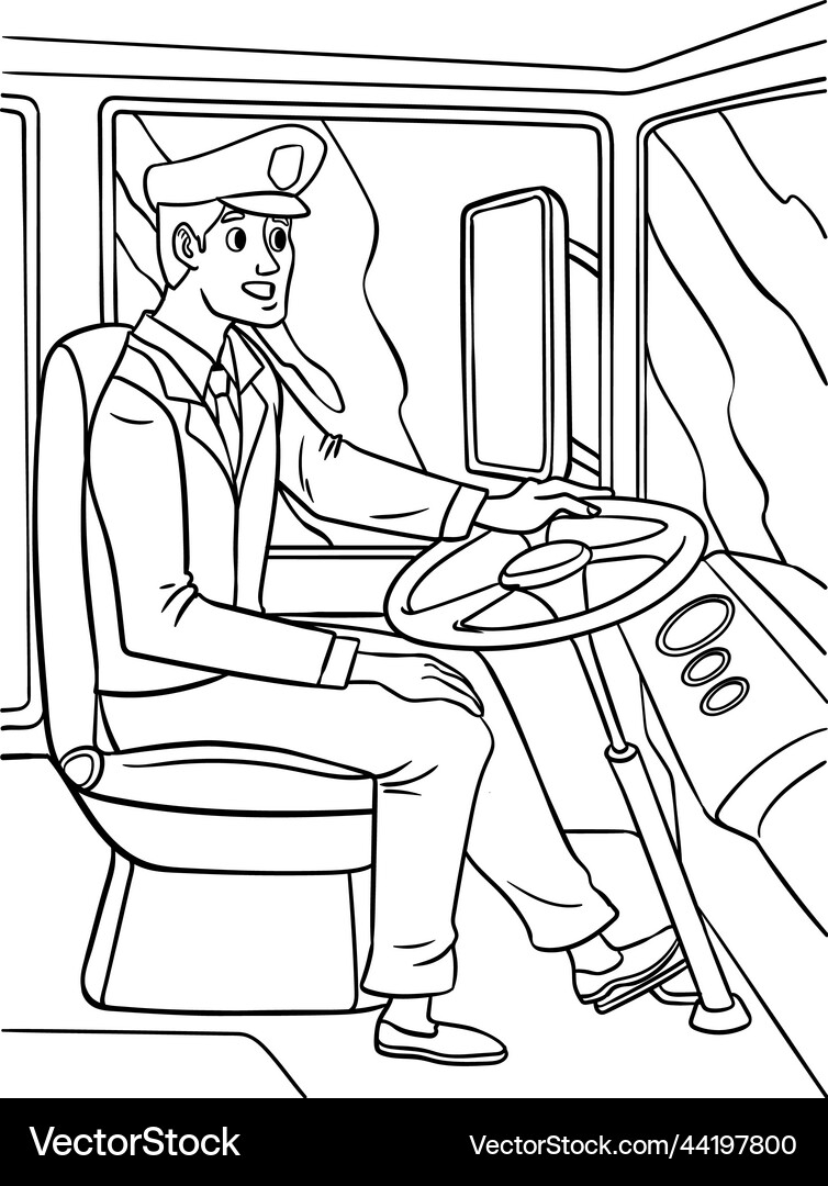Bus driver coloring page for kids Royalty Free Vector Image