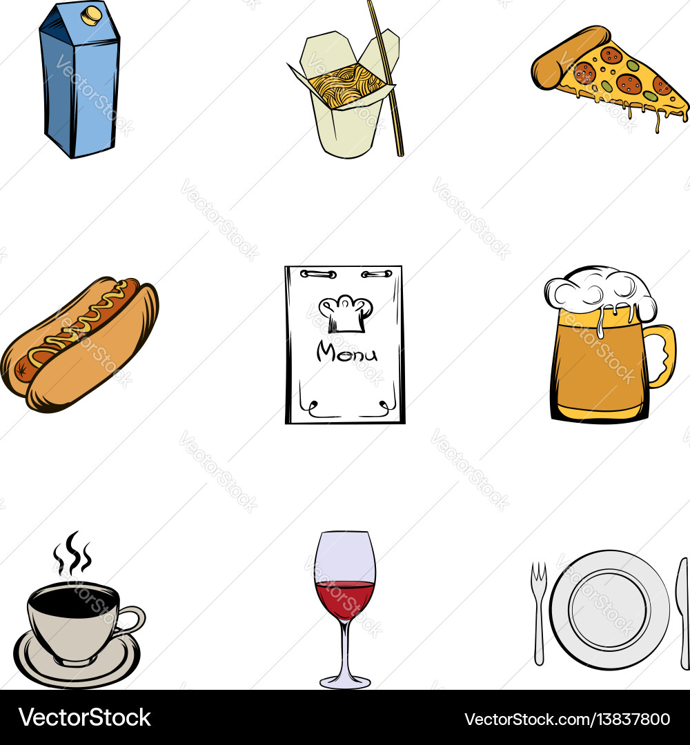 Cafe icons set cartoon style Royalty Free Vector Image