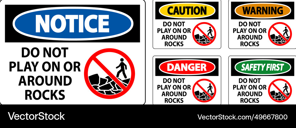 Caution sign do not play on or around rocks Vector Image