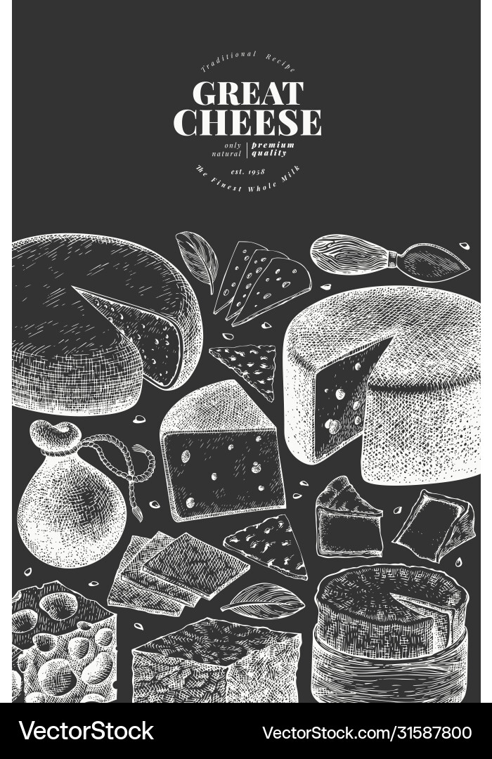 Cheese design template hand drawn dairy on chalk Vector Image