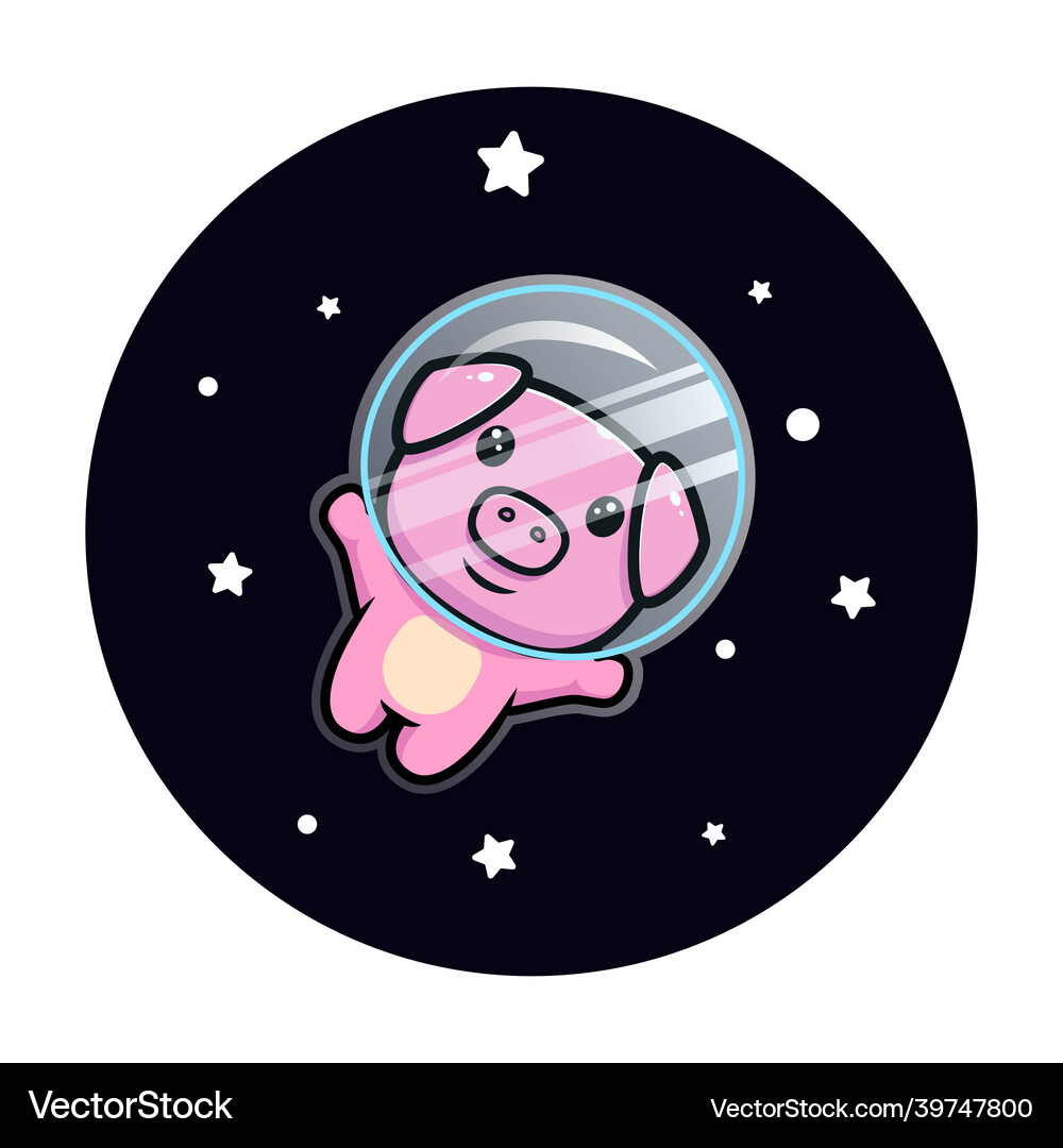 Cute pig astronaut floating on space mascot Vector Image