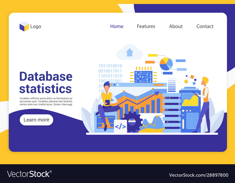 Database statistics flat landing page Royalty Free Vector