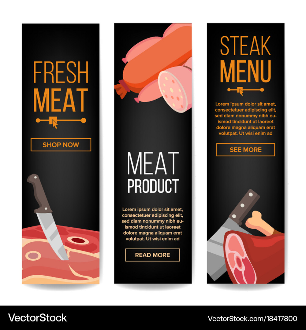 Meat product vertical promo banners Royalty Free Vector