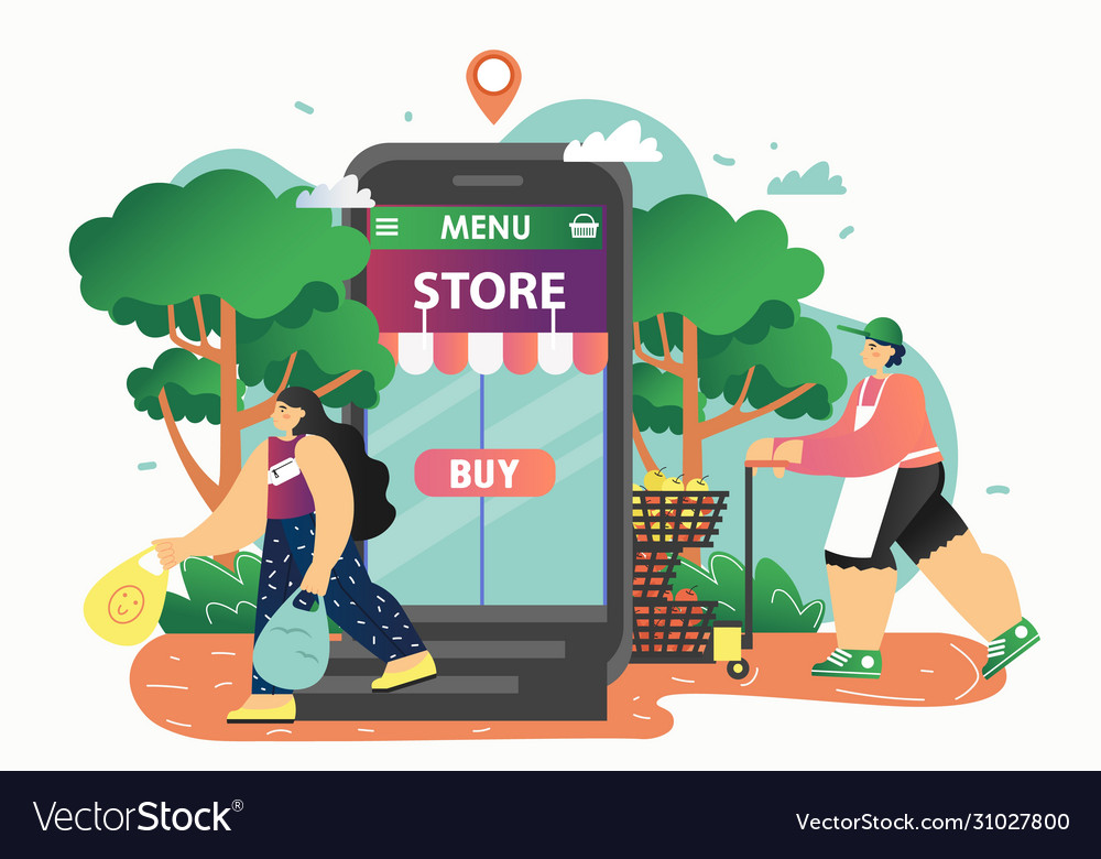Online grocery store flat style design Royalty Free Vector