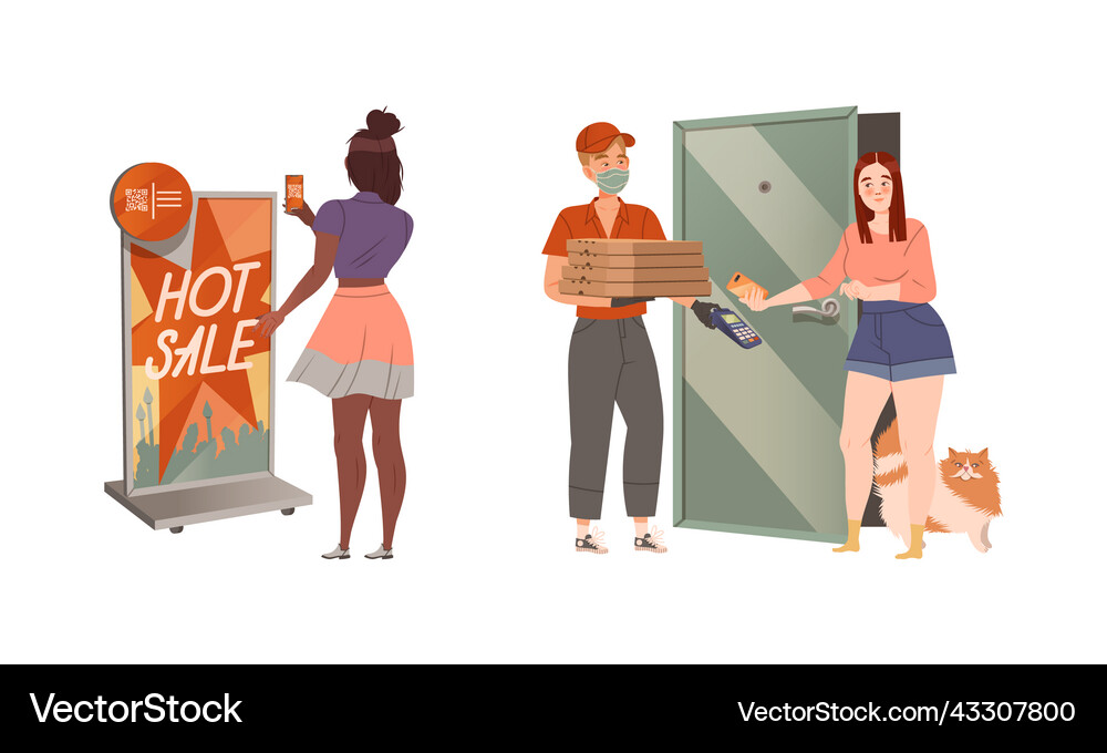 People using contactless mobile payment system Vector Image