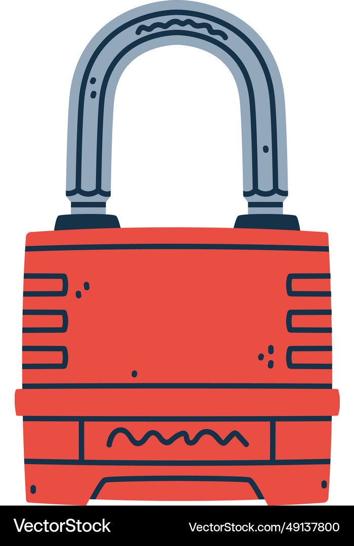 Red metallic padlock as portable lock with shackle