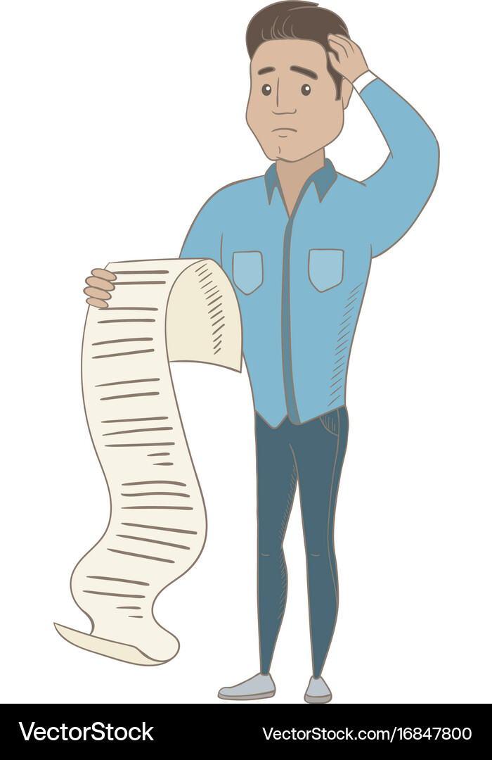 Young hispanic accountant holding a long bill Vector Image