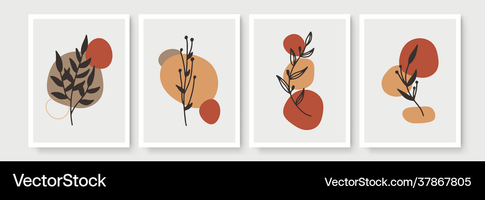 Botanical wall art set earth tone boho foliage Vector Image
