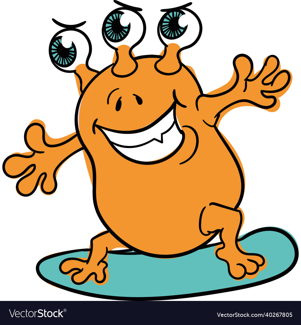 Cartoon cute three-eyed orange alien Royalty Free Vector