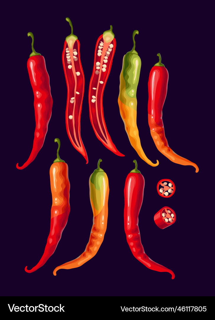 Chili peppers set isolated on white background Vector Image