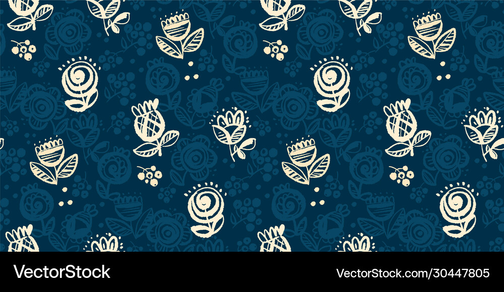 Elegant one-color folk style seamless pattern Vector Image