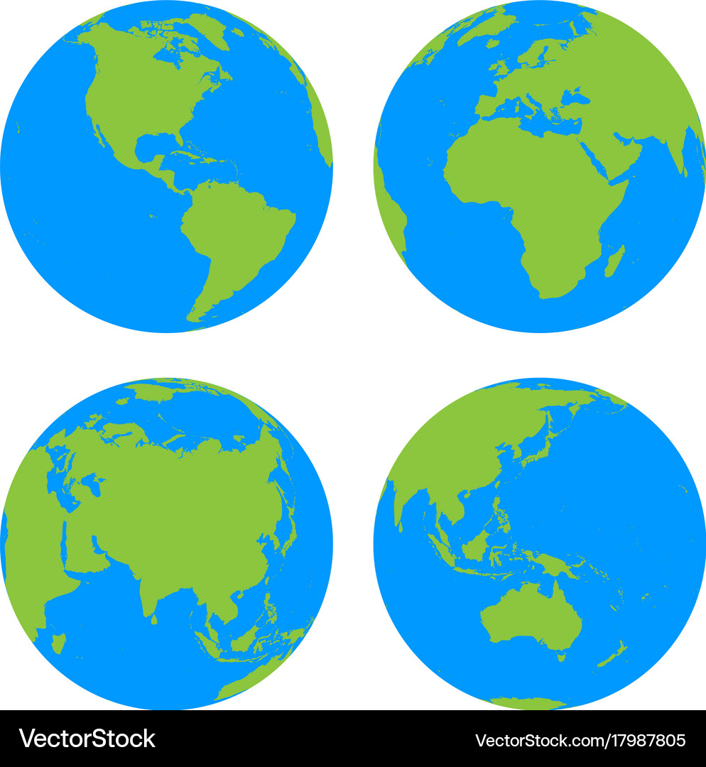 Four Earth Globes with Land Maps Royalty Free Vector Image