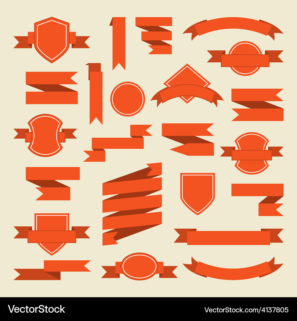 Orange ribbons and label set in flat style Vector Image
