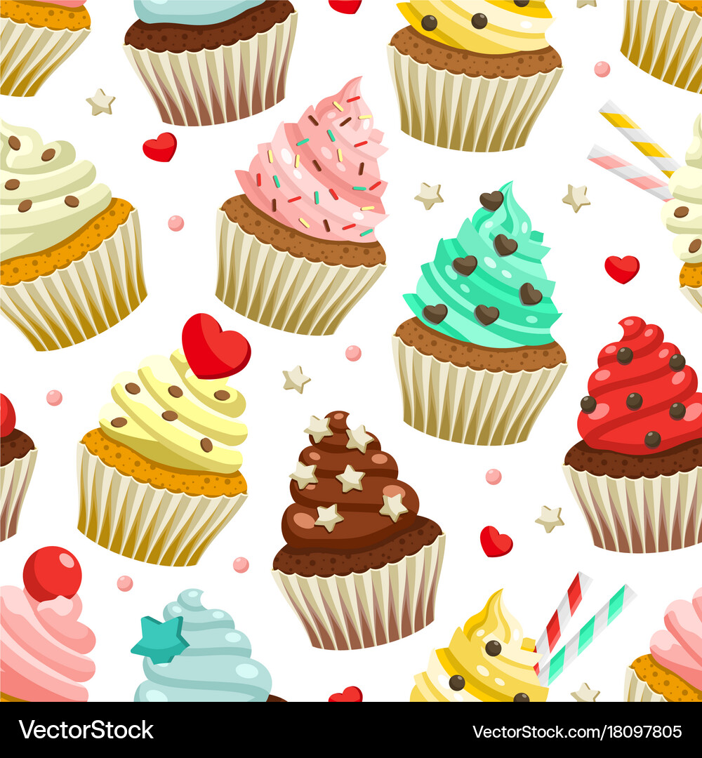 Seamless pattern of yummy colored cupcakes Vector Image