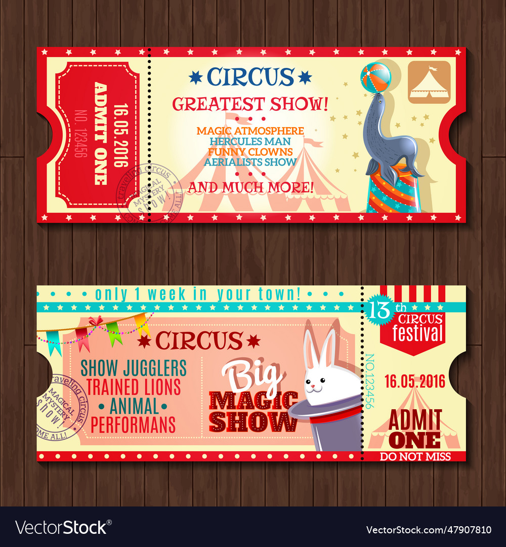 Circus show two vintage tickets set show Vector Image