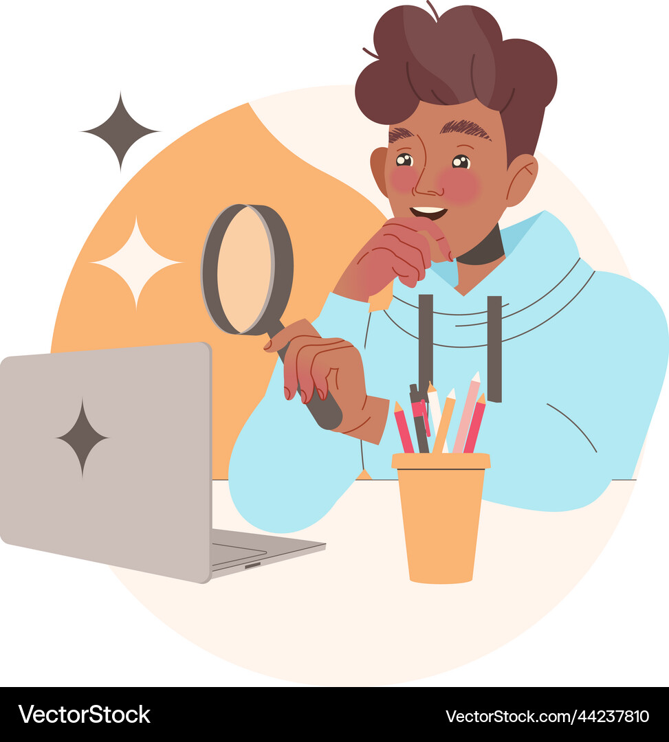 Clever man character learning sitting at desk Vector Image