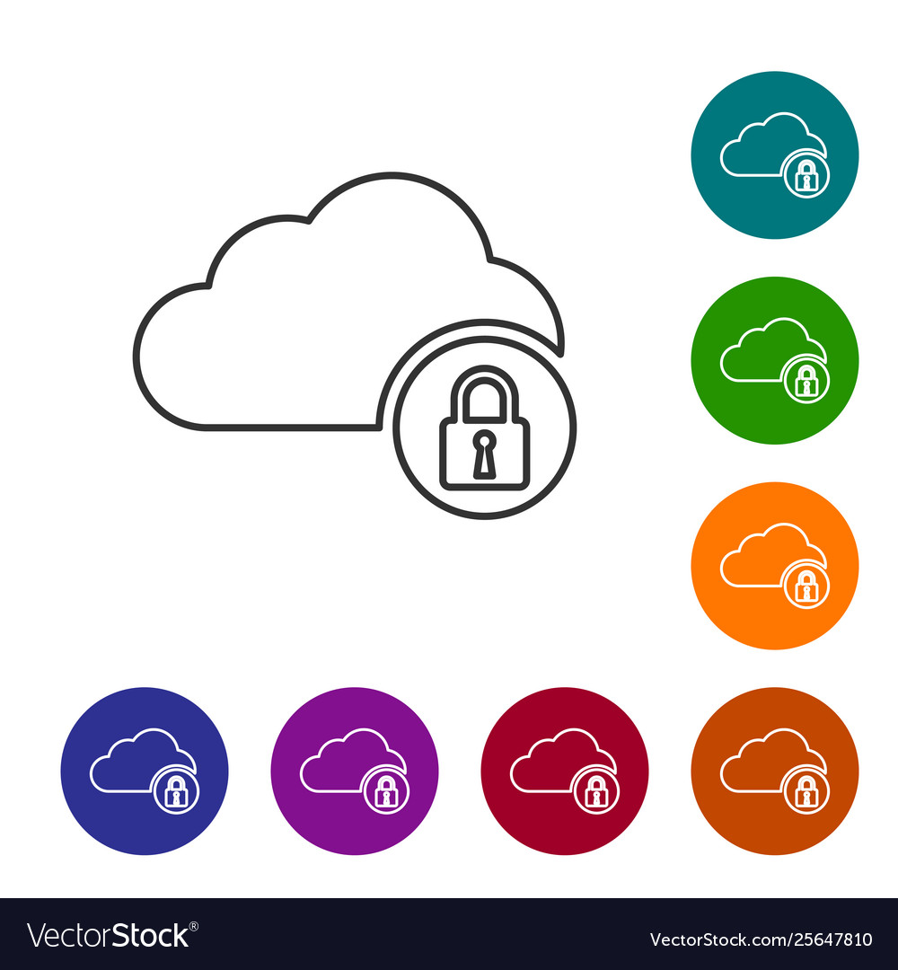 Grey cloud computing lock line icon on white Vector Image