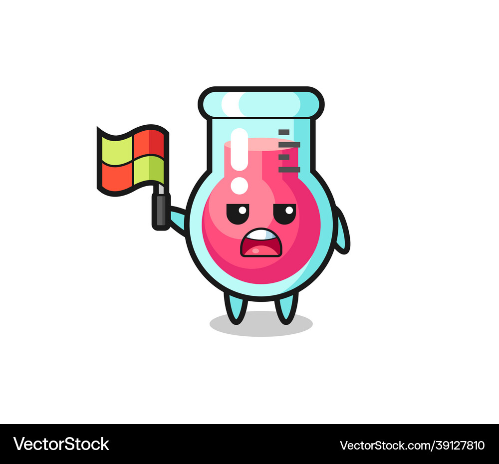 Laboratory beaker character as line judge putting Vector Image