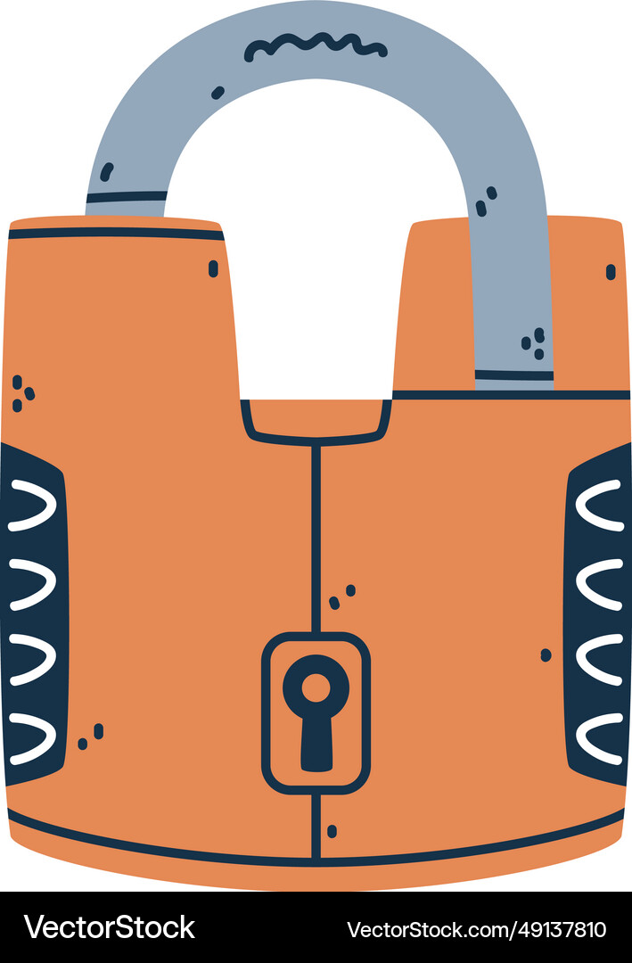 Metallic padlock as portable lock with shackle Vector Image