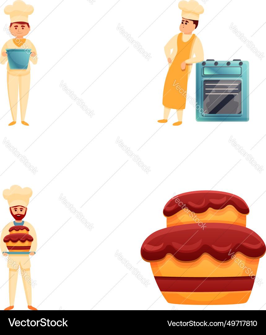 Pastry chef icons set cartoon professional Vector Image