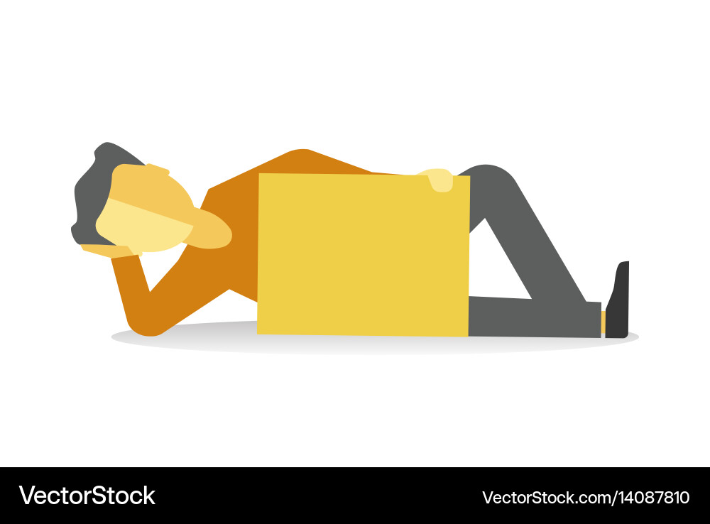 Person lying with empty banner isolated on white Vector Image